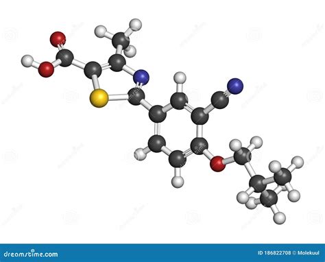 Febuxostat Gout Drug Molecule Xanthine Oxidase Inhibitor 3d