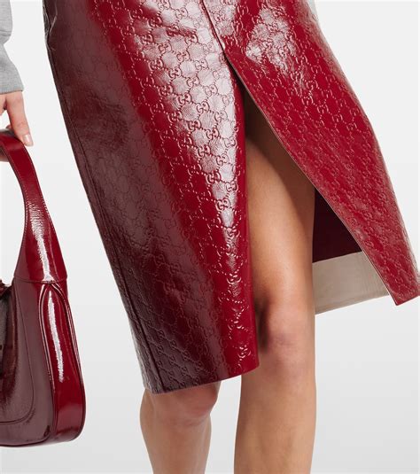 Gg Embossed Leather Midi Skirt In Red Gucci Mytheresa