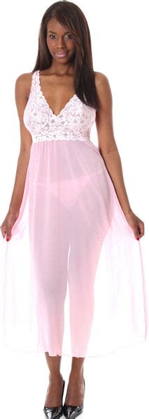Womens Chiffon Nightgown With G String Set 6075 Shirleymccoycouture