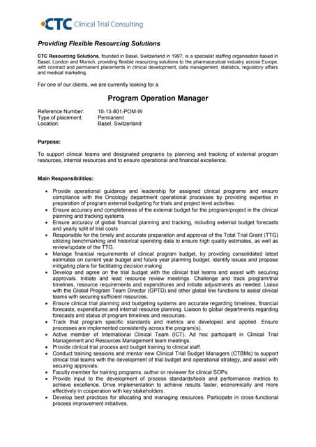 Program Operation Manager Basel Switzerland Pdf