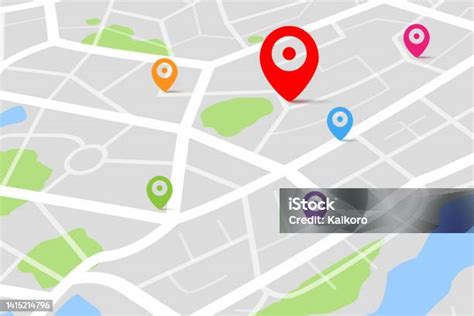 Gps 대상 지점 001이 있는 3d 맵 강에 대한 스톡 벡터 아트 및 기타 이미지 강 거리 계획 Istock