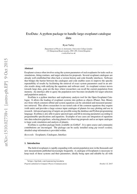 Pdf Exodata A Python Package To Handle Large Exoplanet Catalogue Data