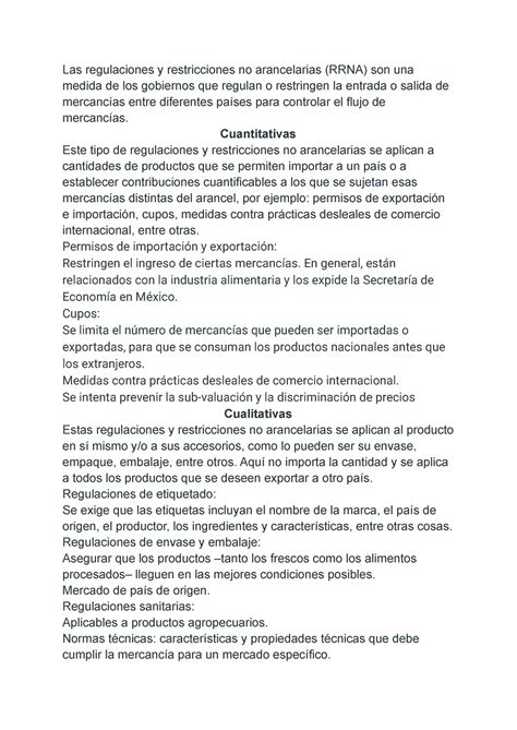 Tarea Regulaciones No Arancelarias Las Regulaciones Y Restricciones
