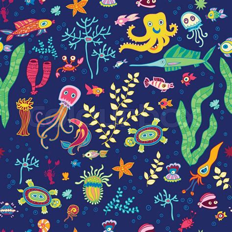 Bright Concept Underwater Seamless Pattern Stock Vector Colourbox