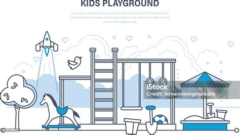 모래밭 그네 장난감 레크리에이션이 있는 어린이 엔터테인먼트 놀이터 개체 그룹에 대한 스톡 벡터 아트 및 기타 이미지 개체 그룹 경기장 공원 Istock