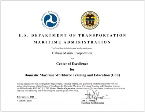 2024 Center Of Excellence For Domestic Maritime Workforce Training And