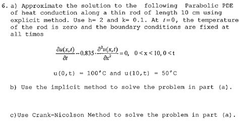 Approximate The Solution To The Following Parabolic Chegg Com