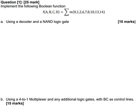 SOLVED Question Marks Implement The Following Boolean Function F A B C D M