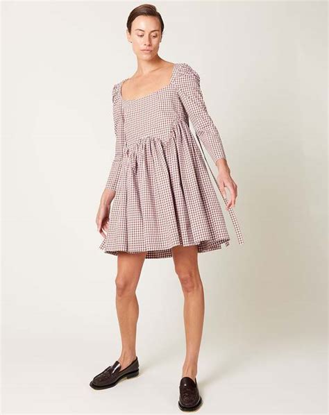 Sandy Liang Kew Dress Latte Gingham Garmentory