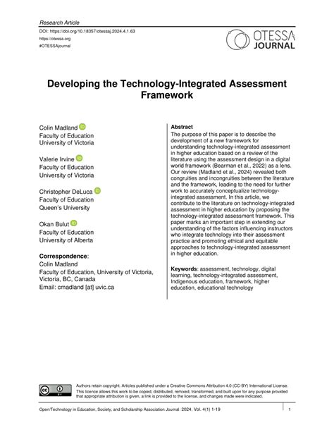 Pdf Developing The Technology Integrated Assessment Framework