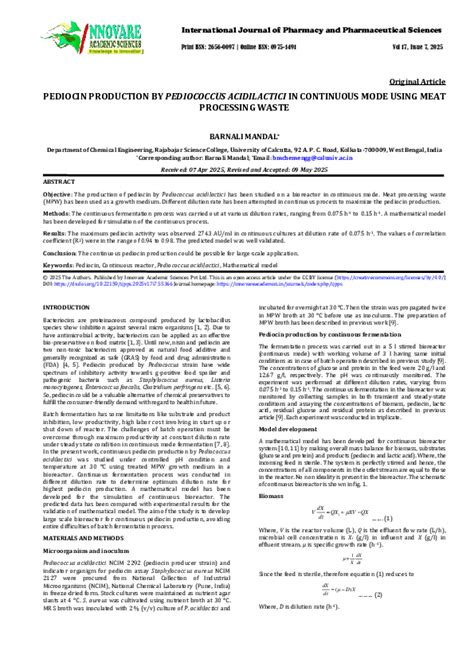 Pdf Pediocin Production By Pediococcus Acidilactici In Continuous