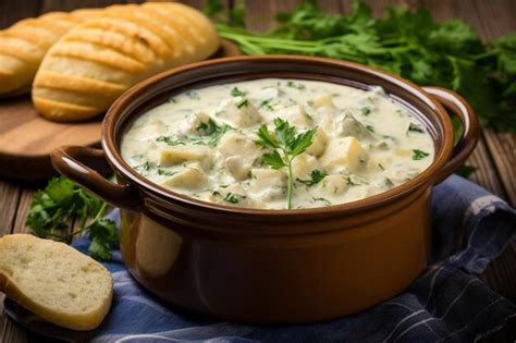Seafood Chowder With Potatoes Premium Ai Generated Image