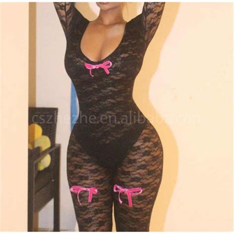 Zhezhe 2024 Sexy See Through Long Sleeve Slim Bow Jumpsuit Women Ladies