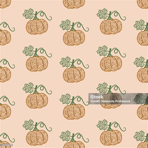 호박과 매끄러운 패턴입니다 호박이 있는 벡터 고립된 배경 섬유 및 포장지 벽지 옷 인쇄를위한 질감 할로윈을 위한 R템플릿 10월에 대한 스톡 벡터 아트 및 기타 이미지