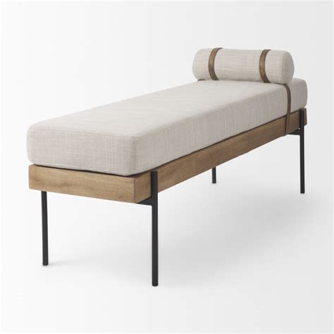 Mercana Colburne L X W X H Cream Fabric W Brown Wood Bench Reviews Perigold
