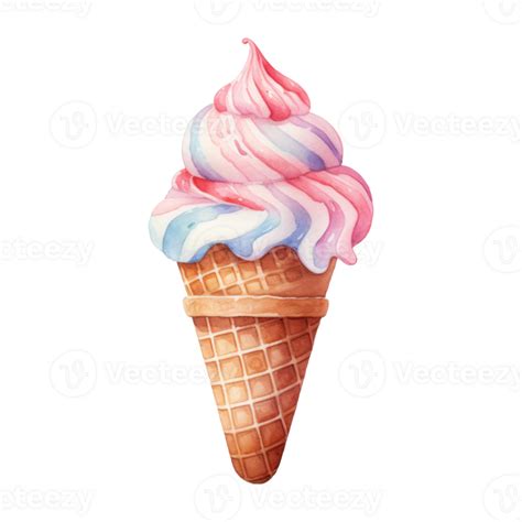 gelo creme cone isolado detalhado aguarela mão desenhado pintura