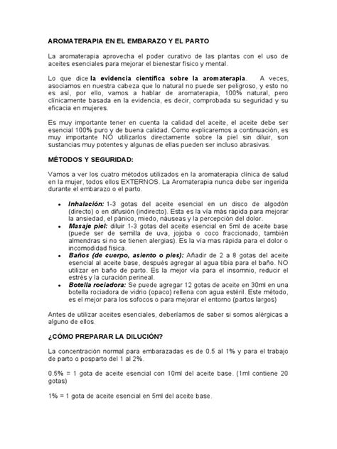 Aromaterapia En El Embarazo Y El Parto Pdf Aromaterapia Parto