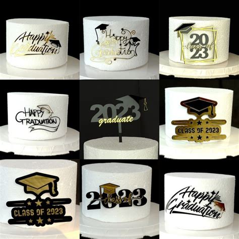 Acrylic Class Of 2023 Cake Topper Happy Graduation Cake Topper Cursive