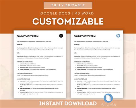 Commitment Form Template Probiztemplates