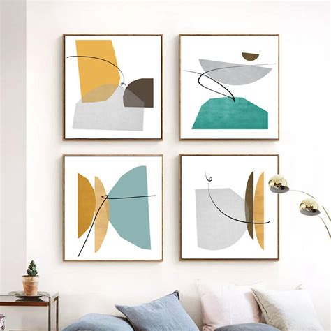 Scandinavian Poster Set Of 4 Prints Abstract Shapes Art Etsy