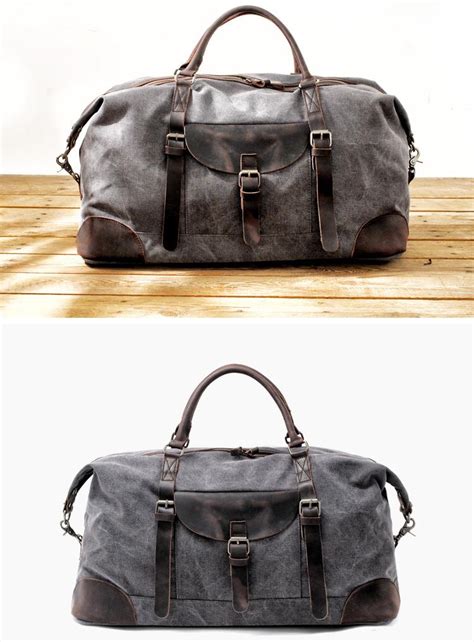 Cool Waxed Canvas Leather Mens Large Travel Weekender Bag Waterproof D