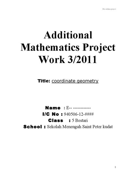 Additional Mathematics Project Work 3 2001 Pdf Algebra Geometry