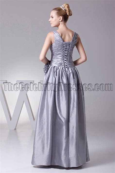Silver A Line V Neck Formal Dress Evening Prom Gown Thecelebritydresses