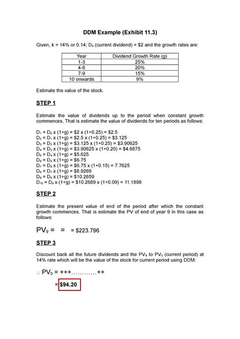Ddm Example Investment Ddm Example Exhibit 11 Given K 14 Or 0 D 0 Current Dividend
