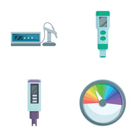 Ph Measuring Icons Set Cartoon Vector Digital Chemical Ph Meter