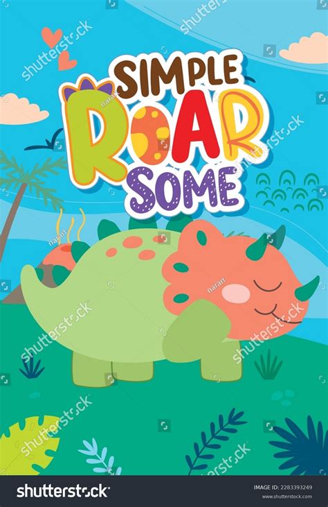 Cute Dino Flat Cartoon Character Vector Stock Vector Royalty Free