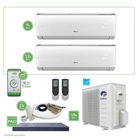 Gree Gen3 Smart Home 18000 Btu 15 Ton Dual Zone Ductless Mini Split