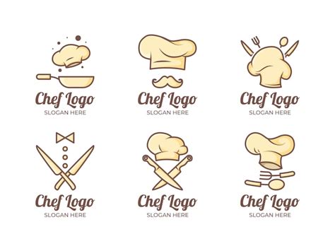 Colección De Plantillas De Logotipo De Chef Plano Vector Premium
