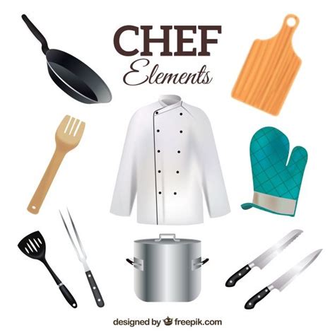 Free Vector Chef Uniform With Realistic Kitchen Objects Uniformes