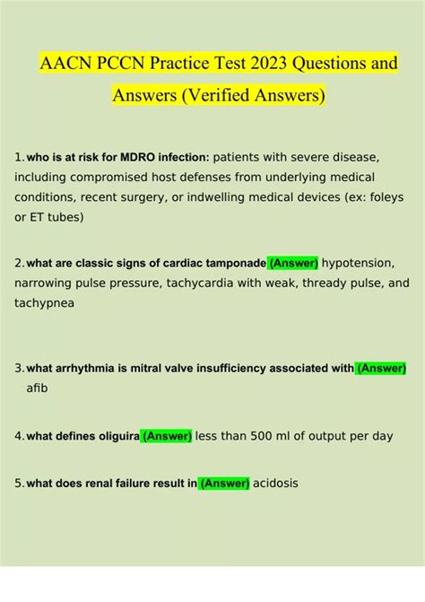 Aacn Pccn Practice Test Questions And Answers 2023 100 Verified Answers By Expert Pccn