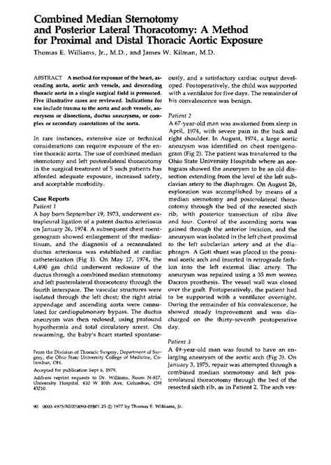 Pdf Combined Median Sternotomy And Posterior Lateral Thoracotomy A Method For Proximal And