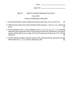 Single Variable Calculus Quiz Further Applications Of Integrals