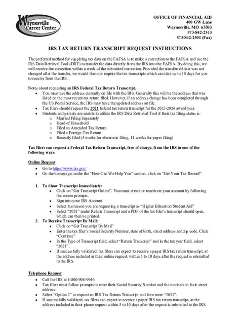 Fillable Online IRS TAX RETURN TRANSCRIPT REQUEST Fax Email Print