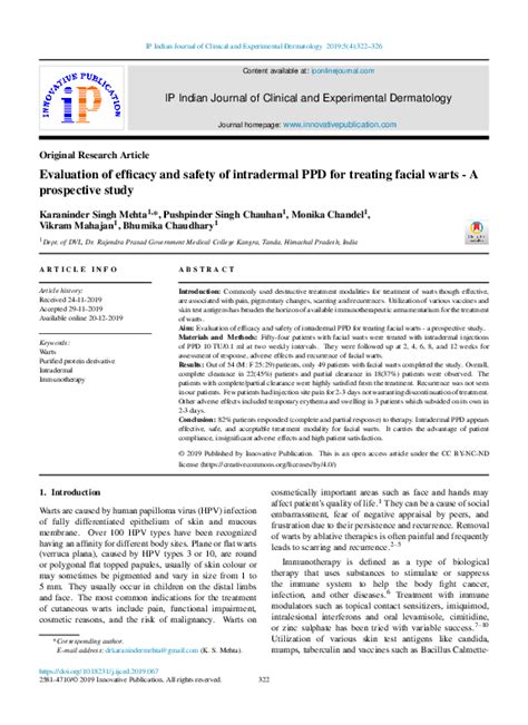 Pdf Evaluation Of Efficacy And Safety Of Intradermal Ppd For Treating