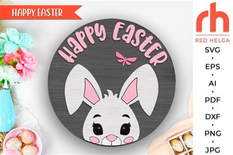 Happy Easter Svg Layered Door Sign Cut File Cute Bunny Dxf