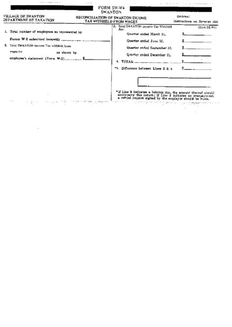 Form Sw W4 Reconciliation For Swanton Income Tax Withheld Form Wages