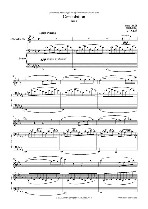 Liszt Consolation No3 Clarinet Classical Sheet Music