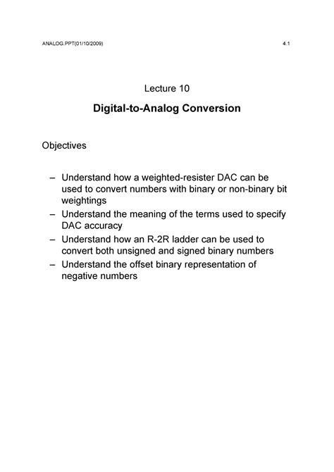 2010 2011 Lecture Notes 4 Digital To Analog Conversion Lecture 10