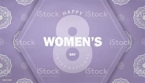 럭셔리 화이트 패턴의 3월 8일 보라색 컬러 플라이어 템플릿 International Womens Day에 대한 스톡 벡터 아트