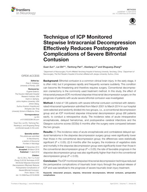Pdf Technique Of Icp Monitored Stepwise Intracranial Decompression