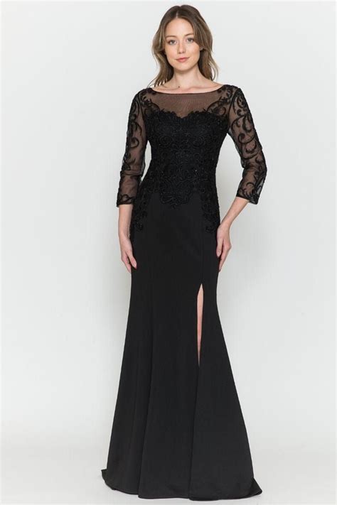 Poly Usa 8564 Illusion Quarter Sleeved Formal Dress
