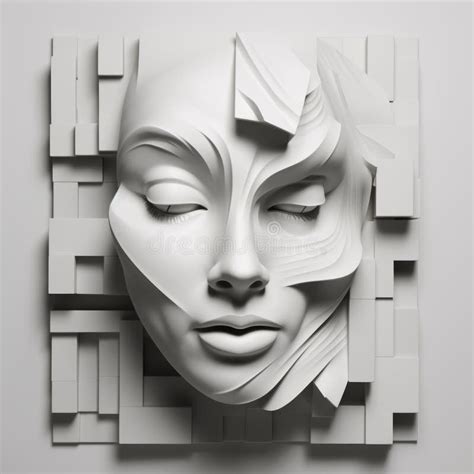 Escultura De Papel Blanco Futurista Enmascarado Ritualista Con Ayuda