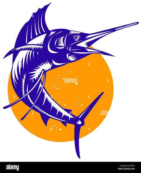 Ilustración de un pez vela peces saltando hecho en estilo retro