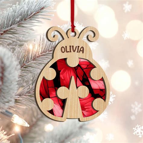 Personalized Labybug Layered Wood Ornament Custom Ladybug Christmas