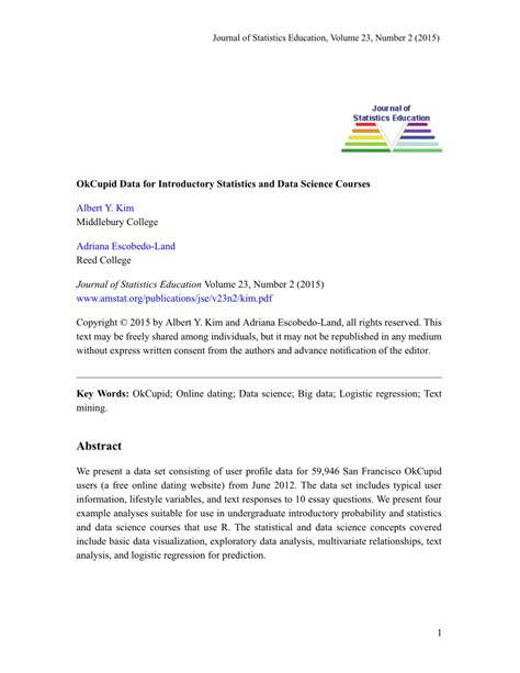 Pdf Okcupid Data For Introductory Statistics And Data Science Courses