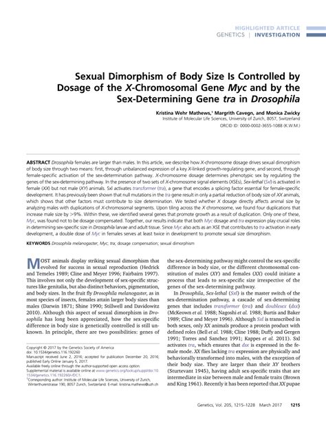 Pdf Sexual Dimorphism Of Body Size Is Controlled By Dosage Of The X
